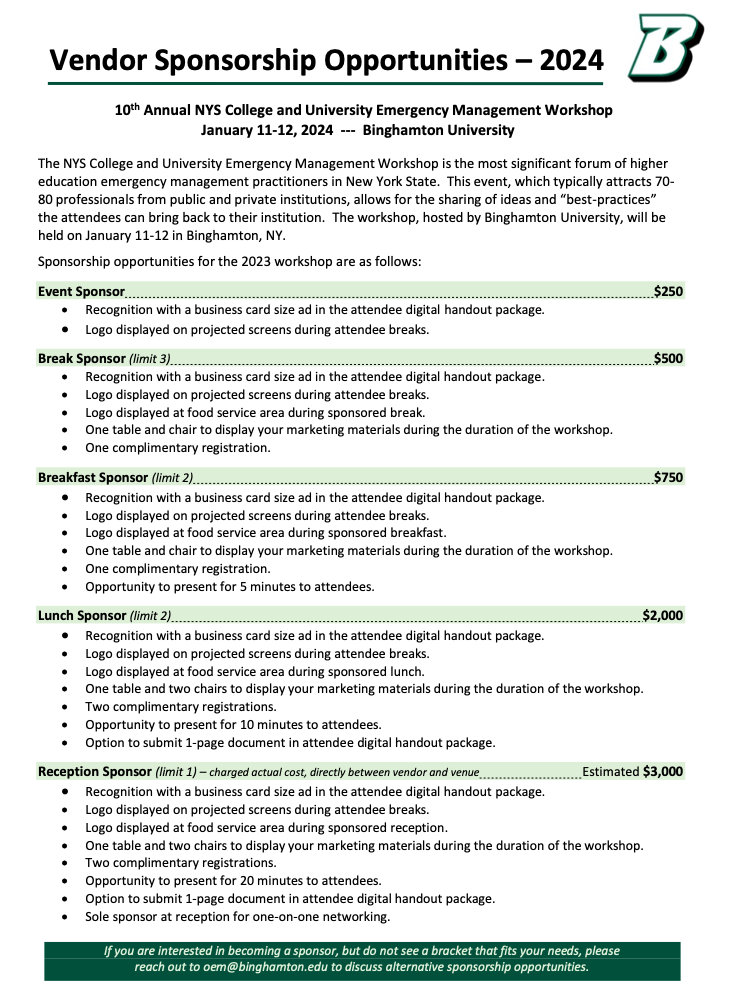 vendors | Emergency Management | Binghamton University